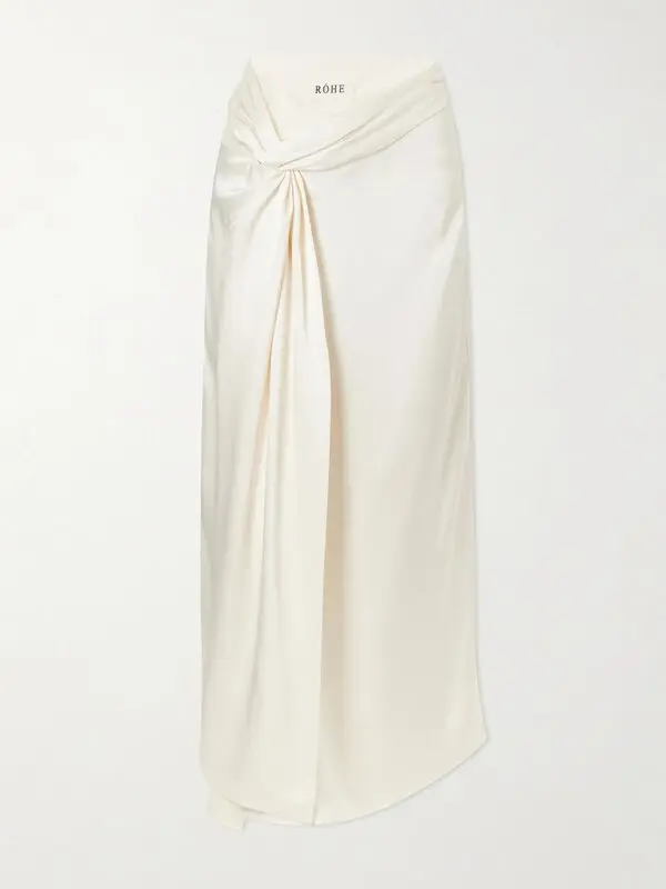 RÓHE Draped Satin Midi Wrap Skirt - Neutrals