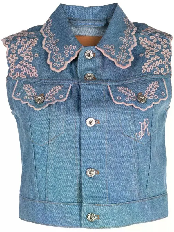 Rabanne Embroidered Denim Cropped Vest - Blue