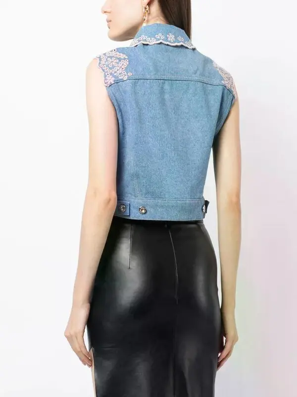 Rabanne Embroidered Denim Cropped Vest