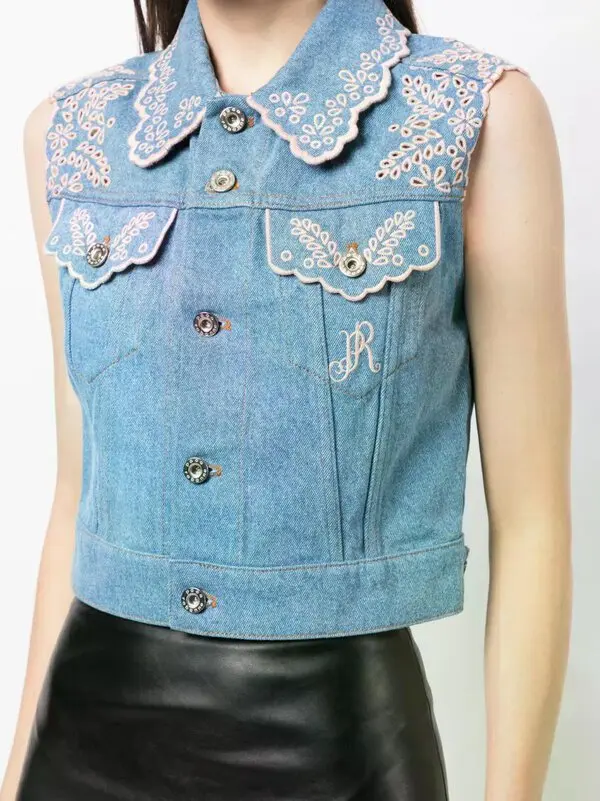Rabanne Embroidered Denim Cropped Vest