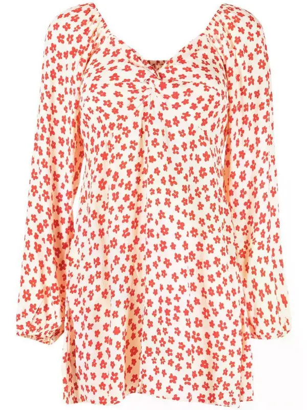 Faithfull The Brand Amias Floral Print Sweetheart Neck Mini Dress
