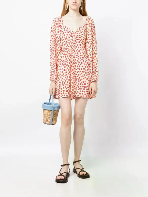 Faithfull The Brand Amias Floral Print Sweetheart Neck Mini Dress