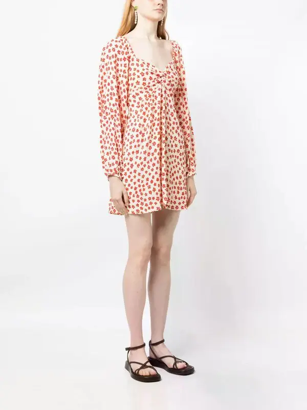 Faithfull The Brand Amias Floral Print Sweetheart Neck Mini Dress