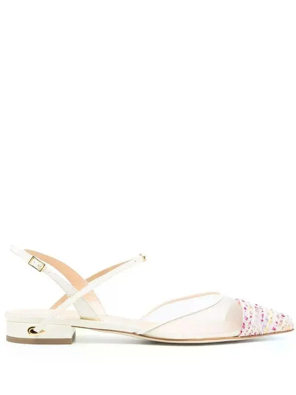 Jennifer Chamandi Vittorio Mesh Leather Slingback Point-toe Flats - Neutrals