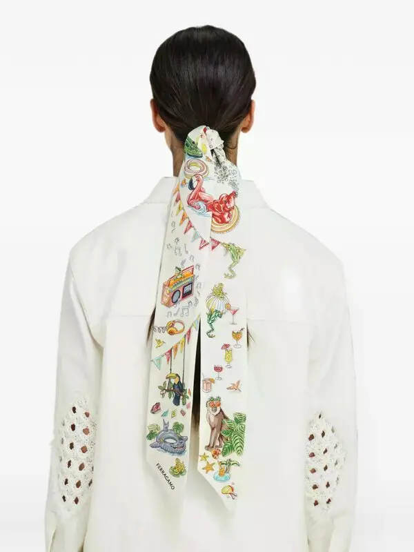 FERRAGAMO Jungle Party Graphic-print Bandeau Scarf - Neutrals