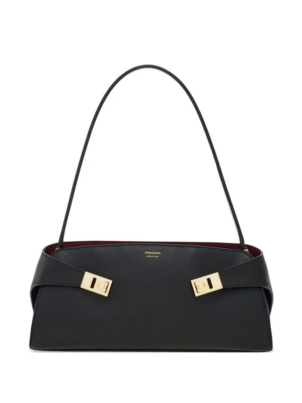 FERRAGAMO Hug E/w Leather Shoulder Bag - Black
