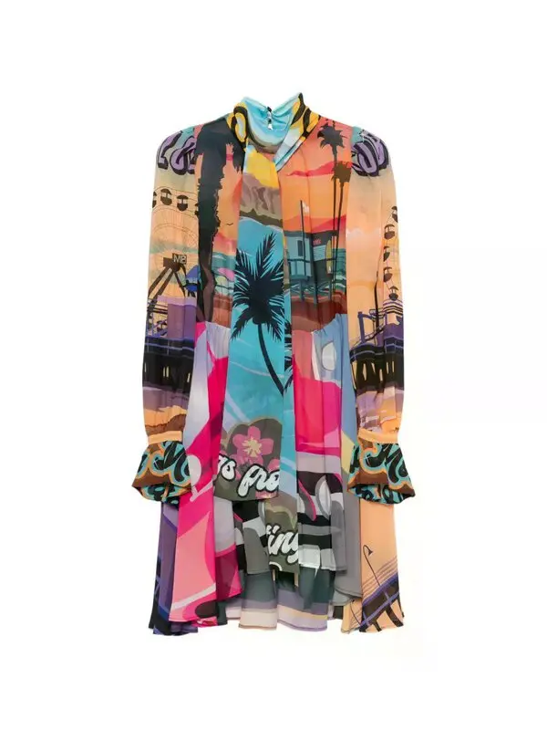 MARCO BOLOGNA Graphic-print Pussy-bow Mini Dress - Orange