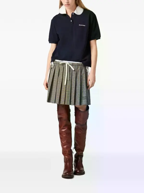 Miu Miu Check Pleated Mini Skirt - Neutrals