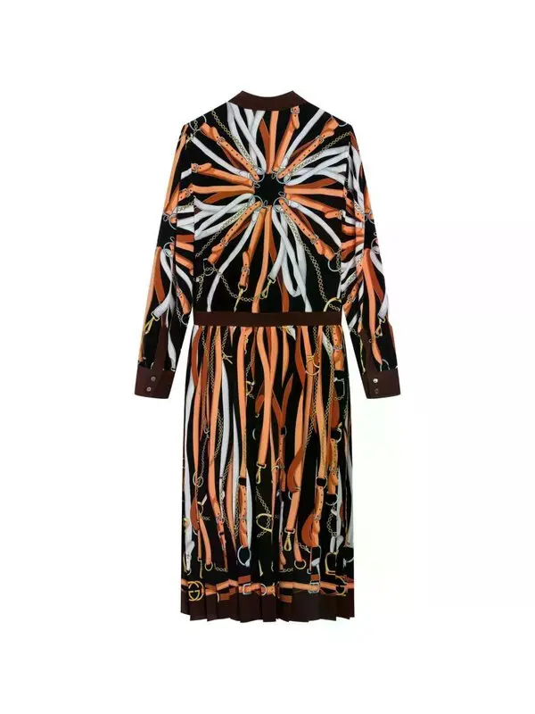 Gucci Belt-print Pleated-design Midi Dress - Black