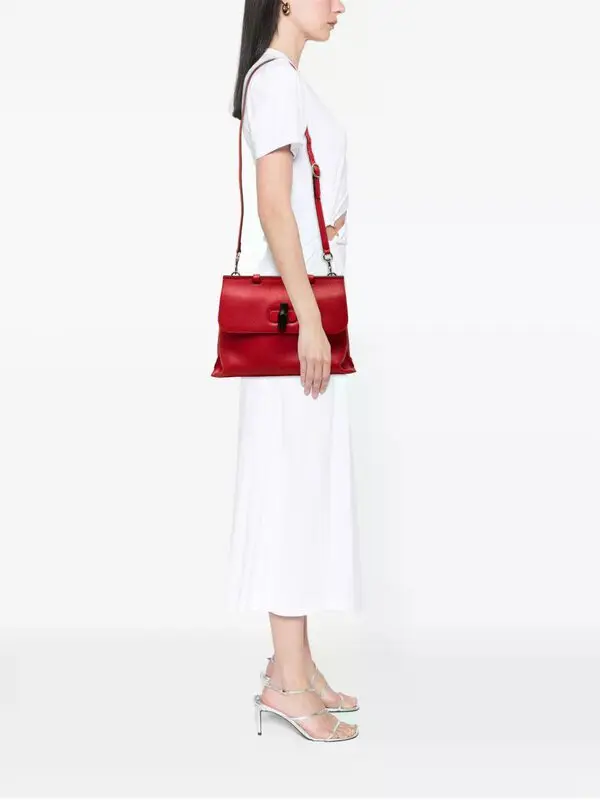 Gucci 2000-2015 Medium Calfskin Bamboo Daily Satchel - Red