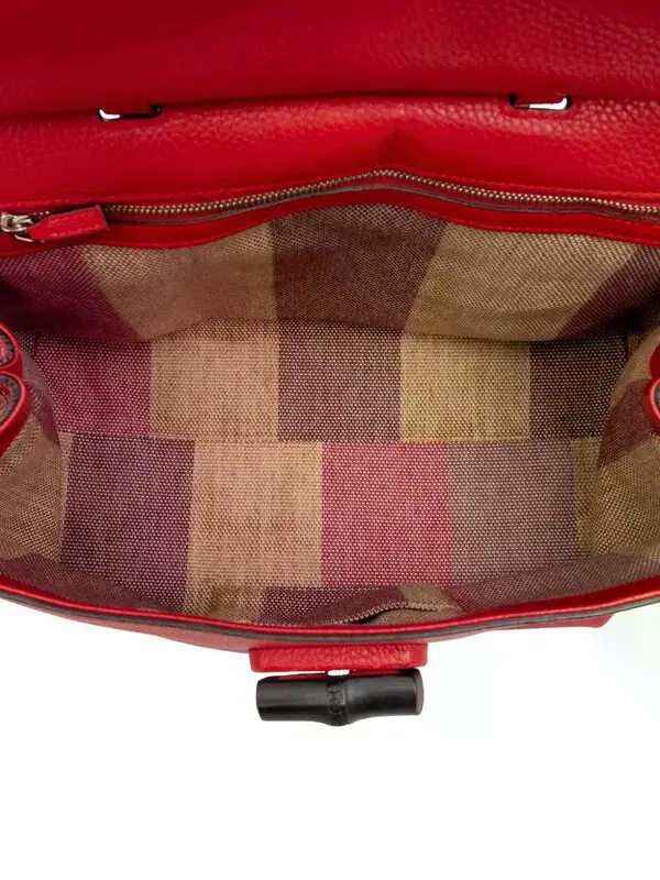 Gucci 2000-2015 Medium Calfskin Bamboo Daily Satchel - Red