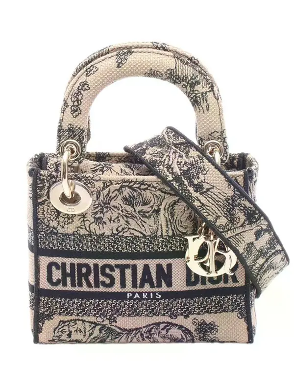 Dior 2000-2026 Mini Embroidered Canvas Toile De Jouy Lady D Lite Satchel - Neutrals