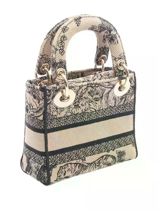 Dior 2000-2026 Mini Embroidered Canvas Toile De Jouy Lady D Lite Satchel - Neutrals