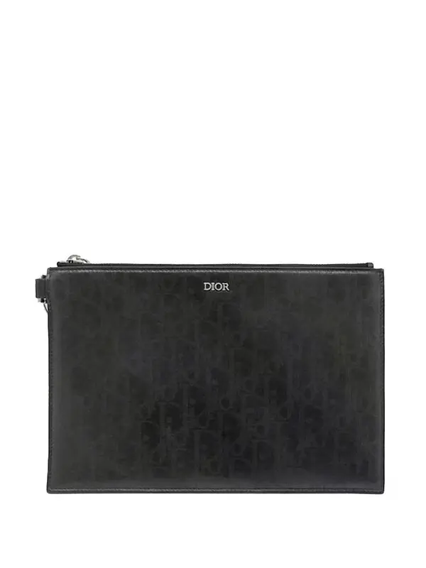 Dior 2020-2026 Oblique Perforated Calfskin Galaxy Wristlet Clutch Bag - Black