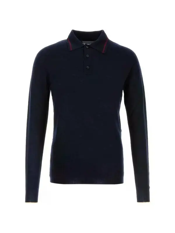 Balenciaga Contrast-trim Wool Polo Shirt - Blue