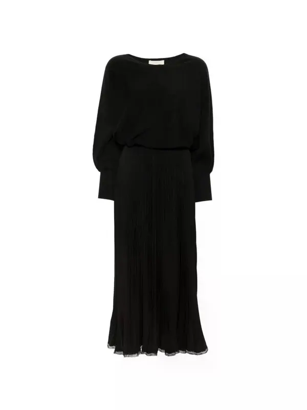 TWINSET Pleated Lace-trim Midi Dress - Black