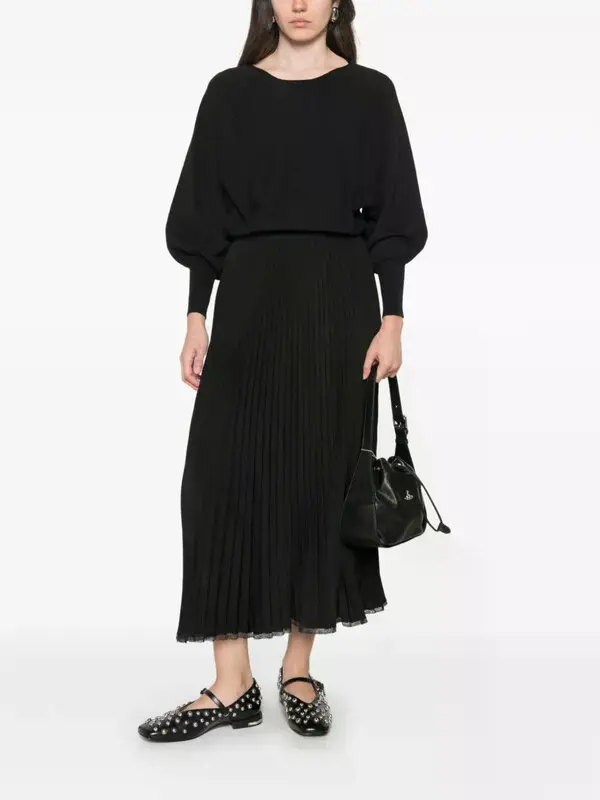TWINSET Pleated Lace-trim Midi Dress