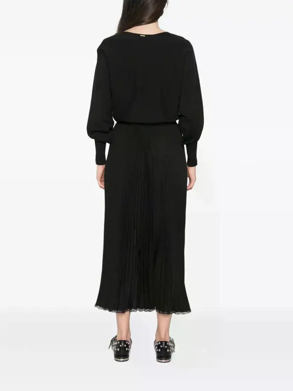 TWINSET Pleated Lace-trim Midi Dress