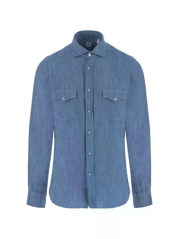FINAMORE 1925 Western-style Denim Shirt - Blue