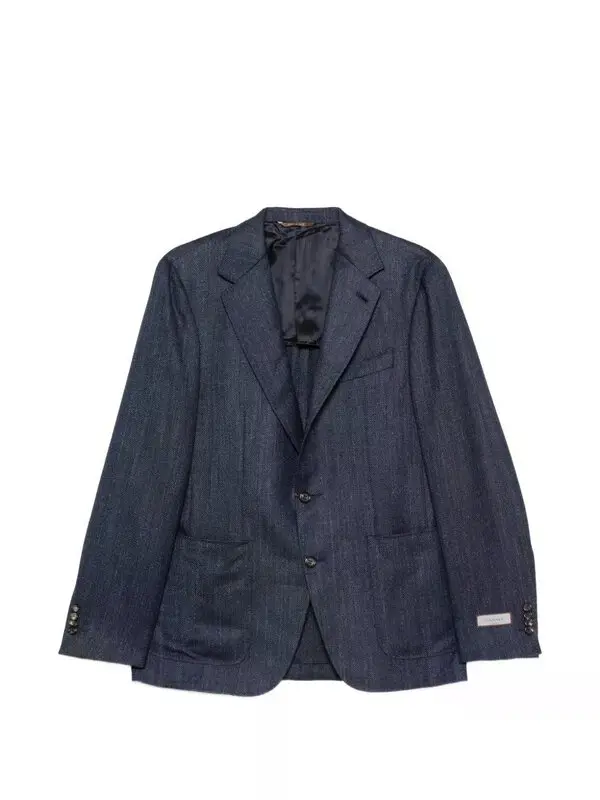 Canali Herringbone-weave Notched-lapel Blazer - Blue