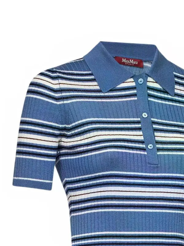 Max Mara Striped Ribbed-knit Polo Shirt - Blue