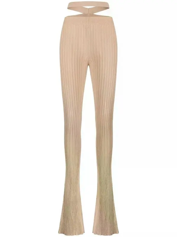 ANDREĀDAMO Cut-out Ribbed-knit Trousers - Neutrals