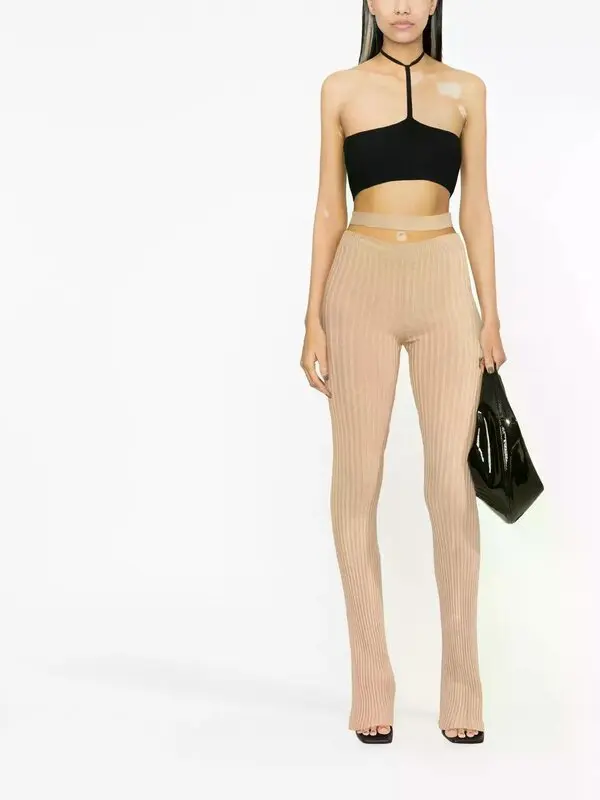 ANDREĀDAMO Cut-out Ribbed-knit Trousers - Neutrals