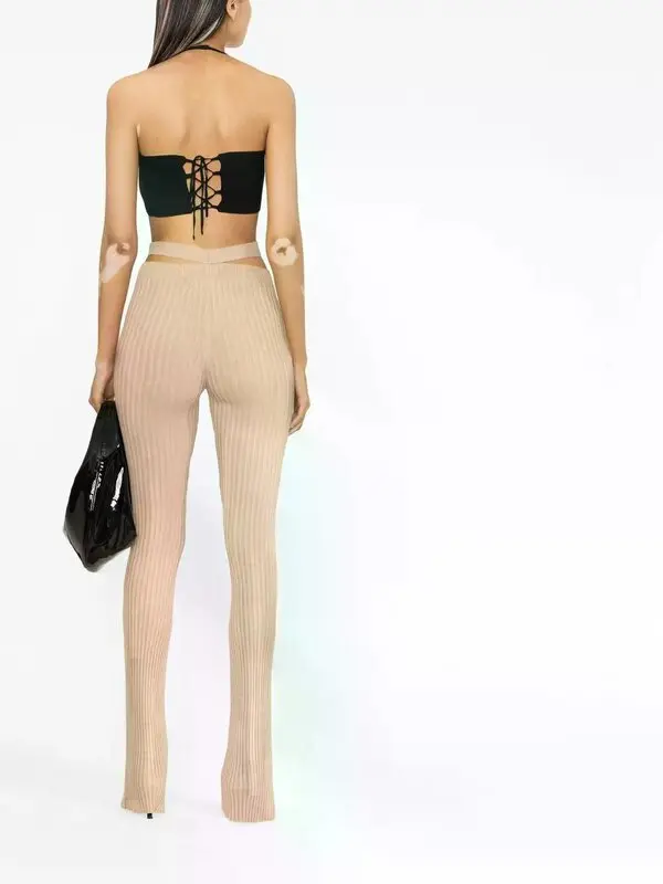 ANDREĀDAMO Cut-out Ribbed-knit Trousers - Neutrals