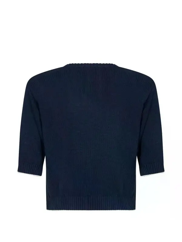 Max Mara Slogan-embroidered Short-sleeve Sweater - Blue