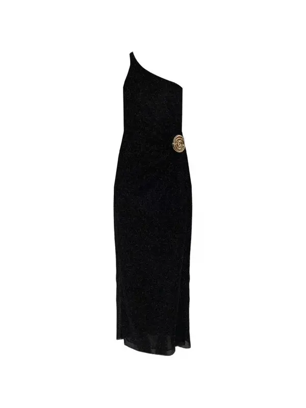 Oseree One-shoulder Metallic-effect Midi Dress - Black