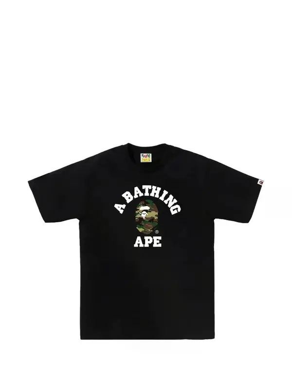 A BATHING APE Glitch Woodland Camo College T-shirt - Black