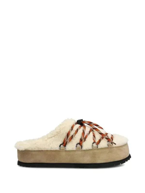 Prada Shearling Lace-up Mules - Neutrals