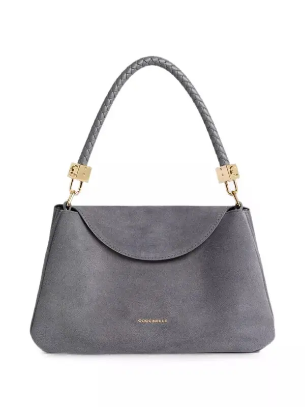 COCCINELLE Tiggy Braided-handle Suede Tote Bag - Grey