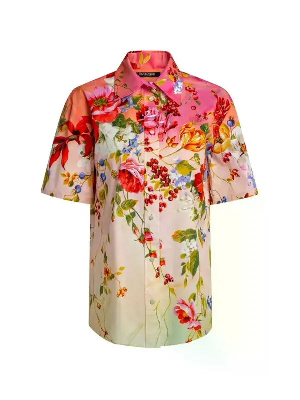 Roberto Cavalli Floral-print Short-sleeve Shirt - Pink