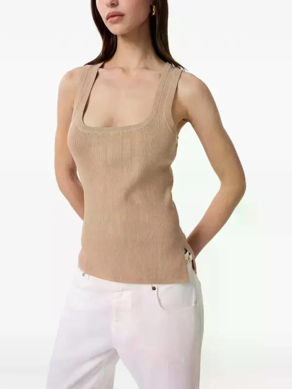 GAELLE PARIS Ribbed Lurex-trim Top - Neutrals