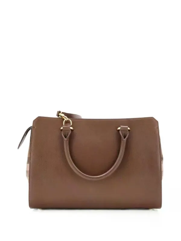 Burberry Banwell Leather And House Check Canvas Small Tote Bag - Brown