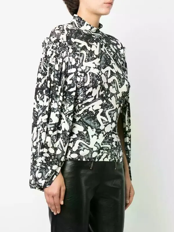 Stella McCartney S S Swan-print Slit-sleeve Blouse - Black