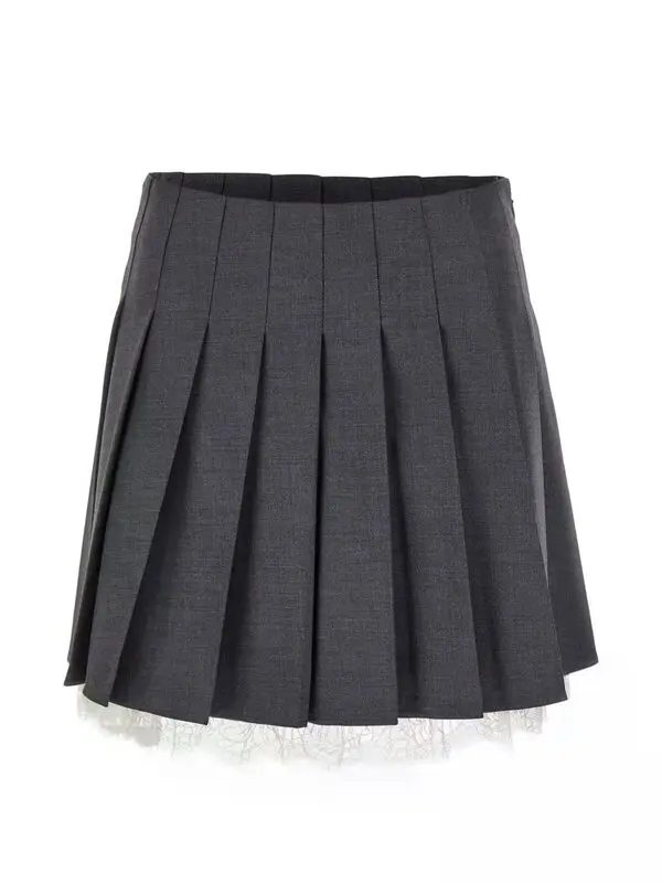 SELF-PORTRAIT Pleated Lace-trim Mini Skirt - Grey