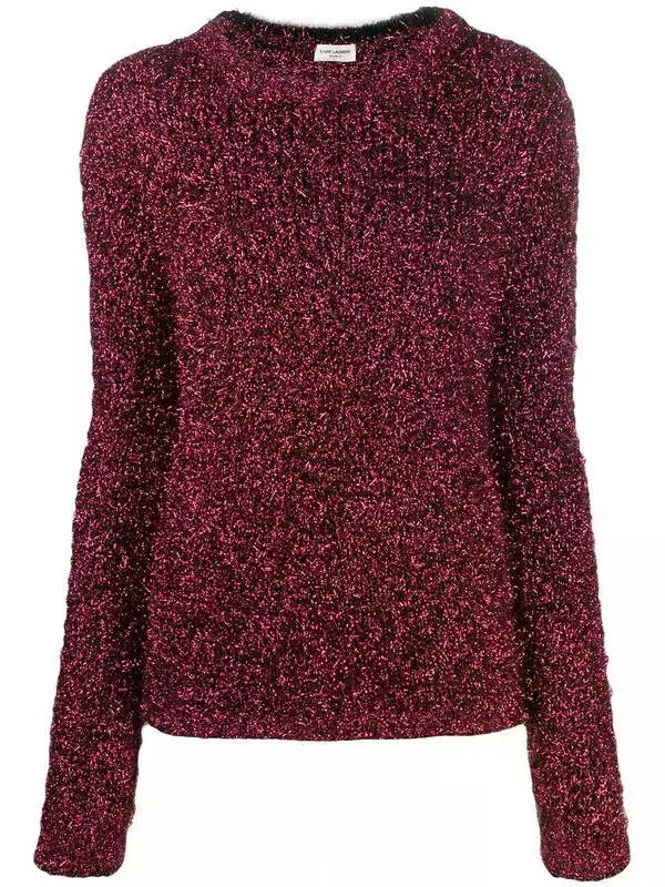 Saint Laurent Metallic Textured Jumper - Red