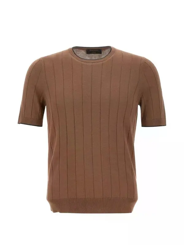 GRAN SASSO Ribbed-knit Silk T-shirt - Brown