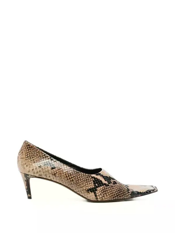 Khaite Marlene Snake-effect Square-toe Pumps - Neutrals