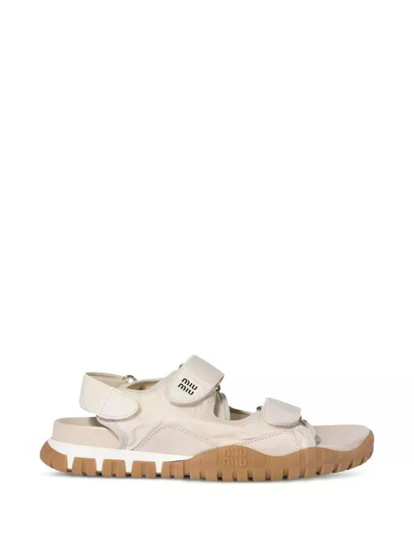 Miu Miu Tyre Touch-strap Suede Sandals - Neutrals