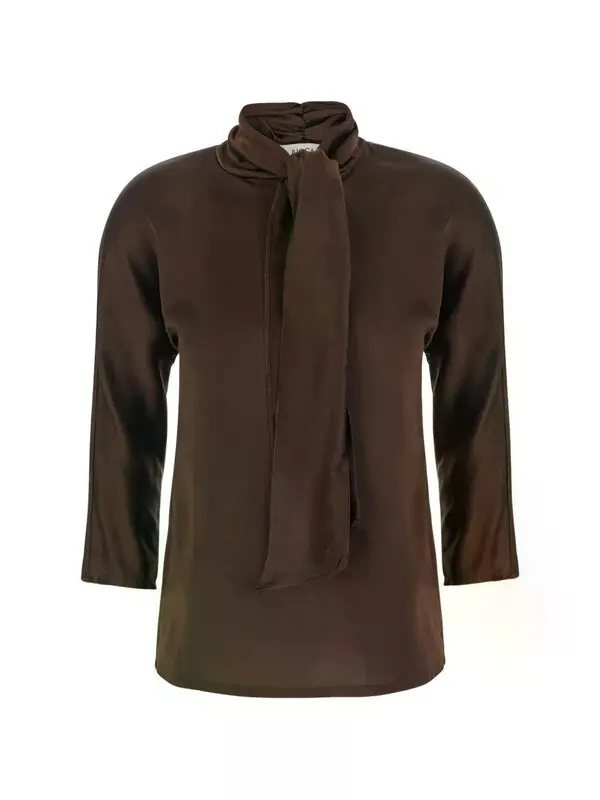 JUCCA Pussy-bow Long-sleeve Blouse - Brown
