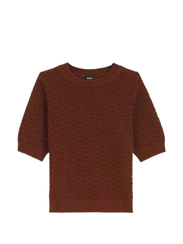 BOSS Pointelle-knit Short-sleeve Sweater - Brown