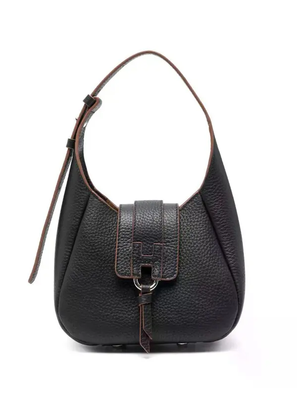 Hogan Mini Logo-plaque Pebbled Shoulder Bag - Black