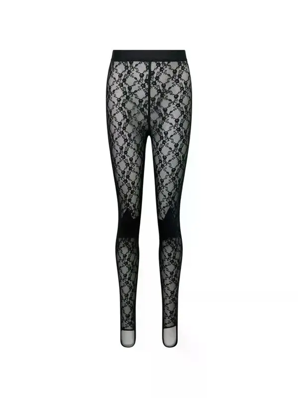 PUSHBUTTON Star-patch Floral-lace Tights - Black