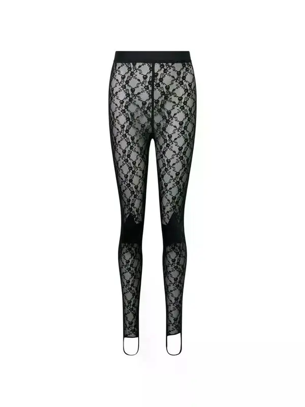 PUSHBUTTON Star-patch Floral-lace Tights - Black