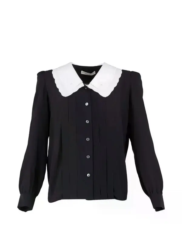 Alessandra Rich Pleated Silk Blouse - Black
