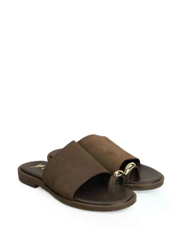 NICOLAS LAINAS Embellished Suede Sandals - Brown