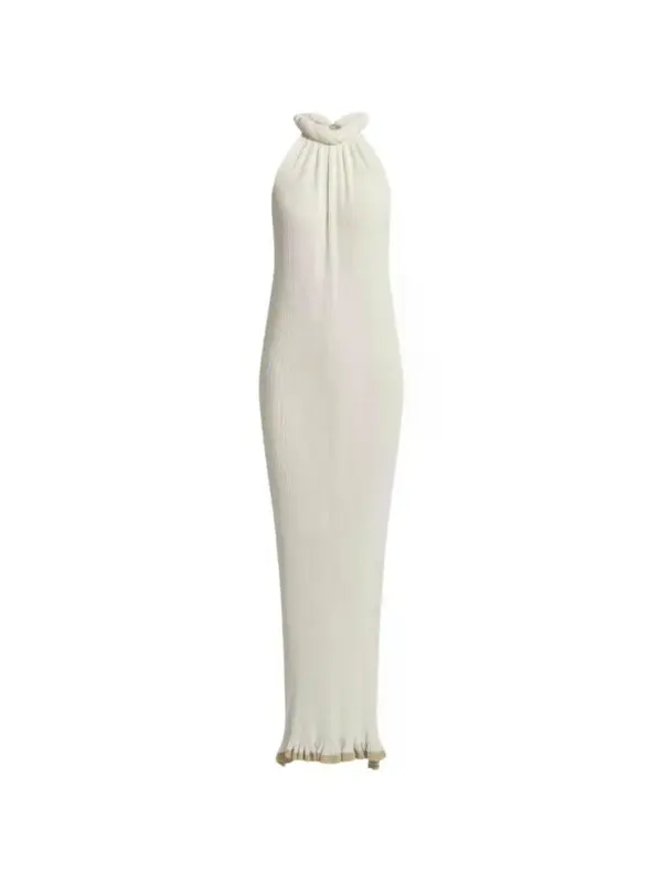 Alberta Ferretti Pleated Halterneck Maxi Dress - Neutrals